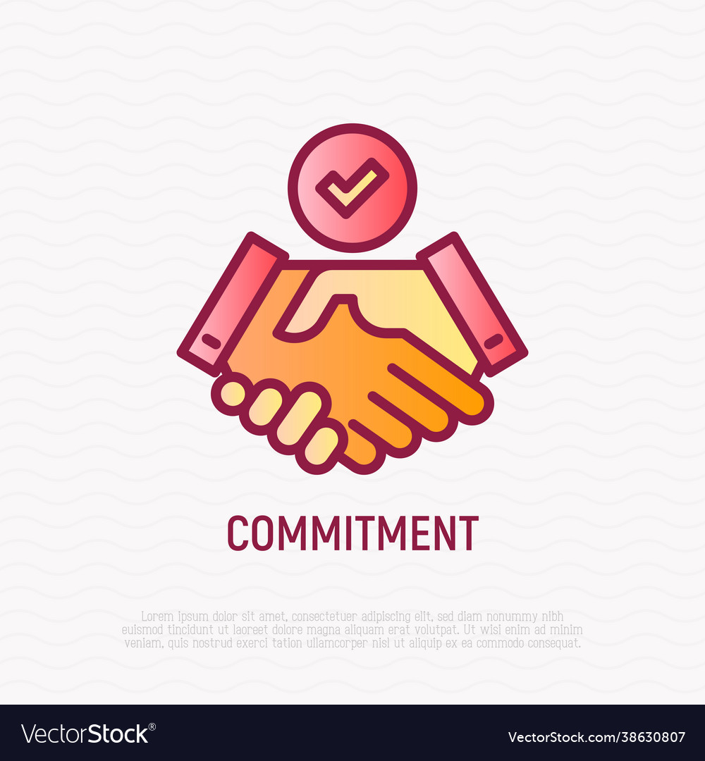 Commitment thin line icon: handshake with tick. Modern vector il ...